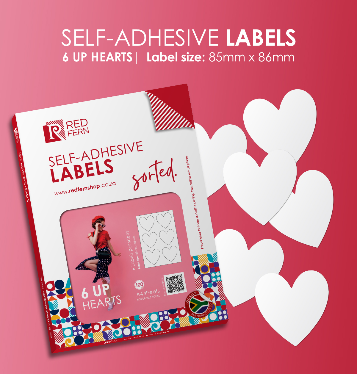 Hearts 6up A4 Self-Adhesive Labels - Redfern | South Africa